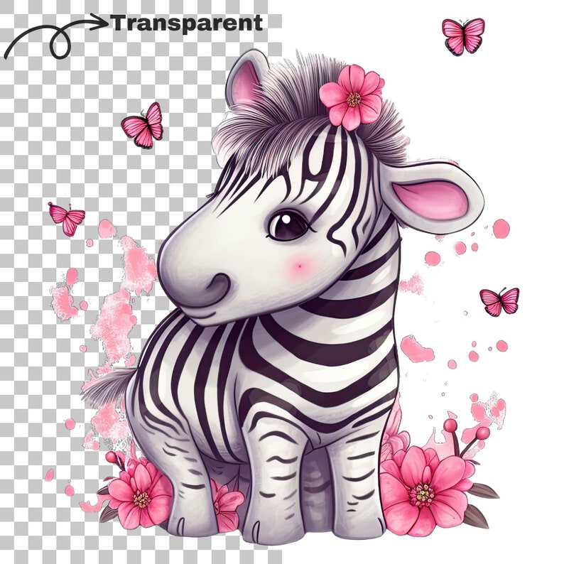 Floral Zebra Clipart, Zebras PNG Files for Sublimation, Zebra and ...