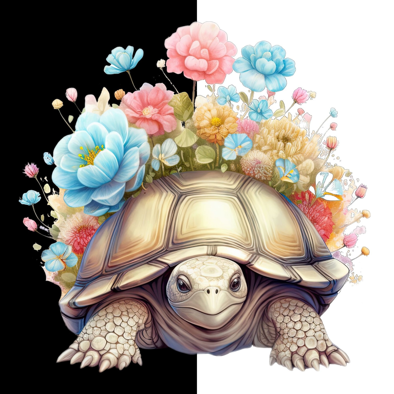 Tortoise Clipart, Tortoise PNG Files for Sublimation, Floral Tortoise ...