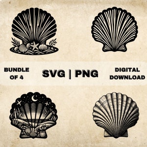 Scallop Shell SVG Bundle, Sea Shell Clipart, Hand Drawn Marine Coastal ...