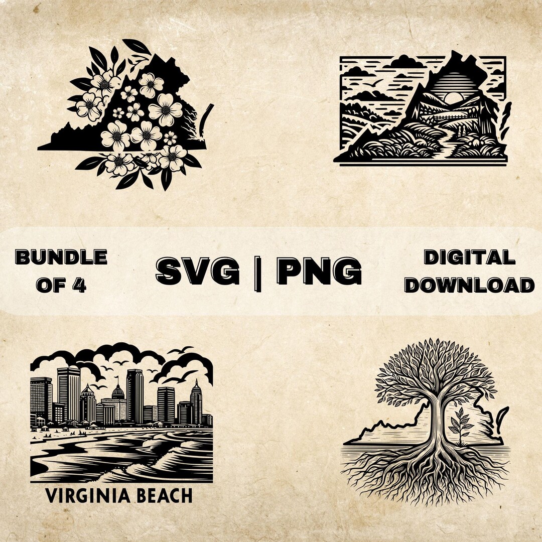 Virginia State SVG Bundle, Virginia Clipart, Virginia Beach, Flower Art ...