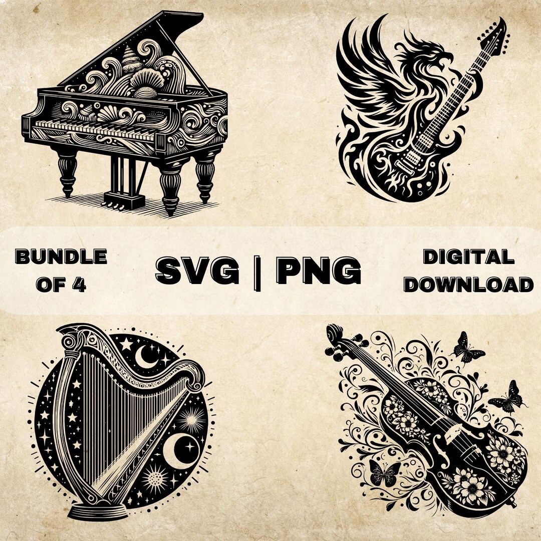 Musical Instrument SVG Bundle, PNG, Musician Clipart, Hand Drawn Music ...