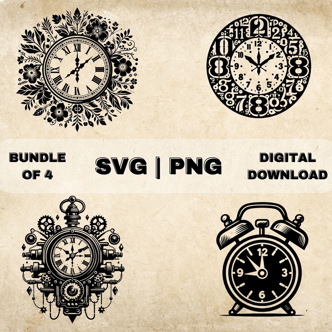 Clock SVG Bundle, Alarm Clipart, Hand Drawn Wall Clock Theme Vector ...