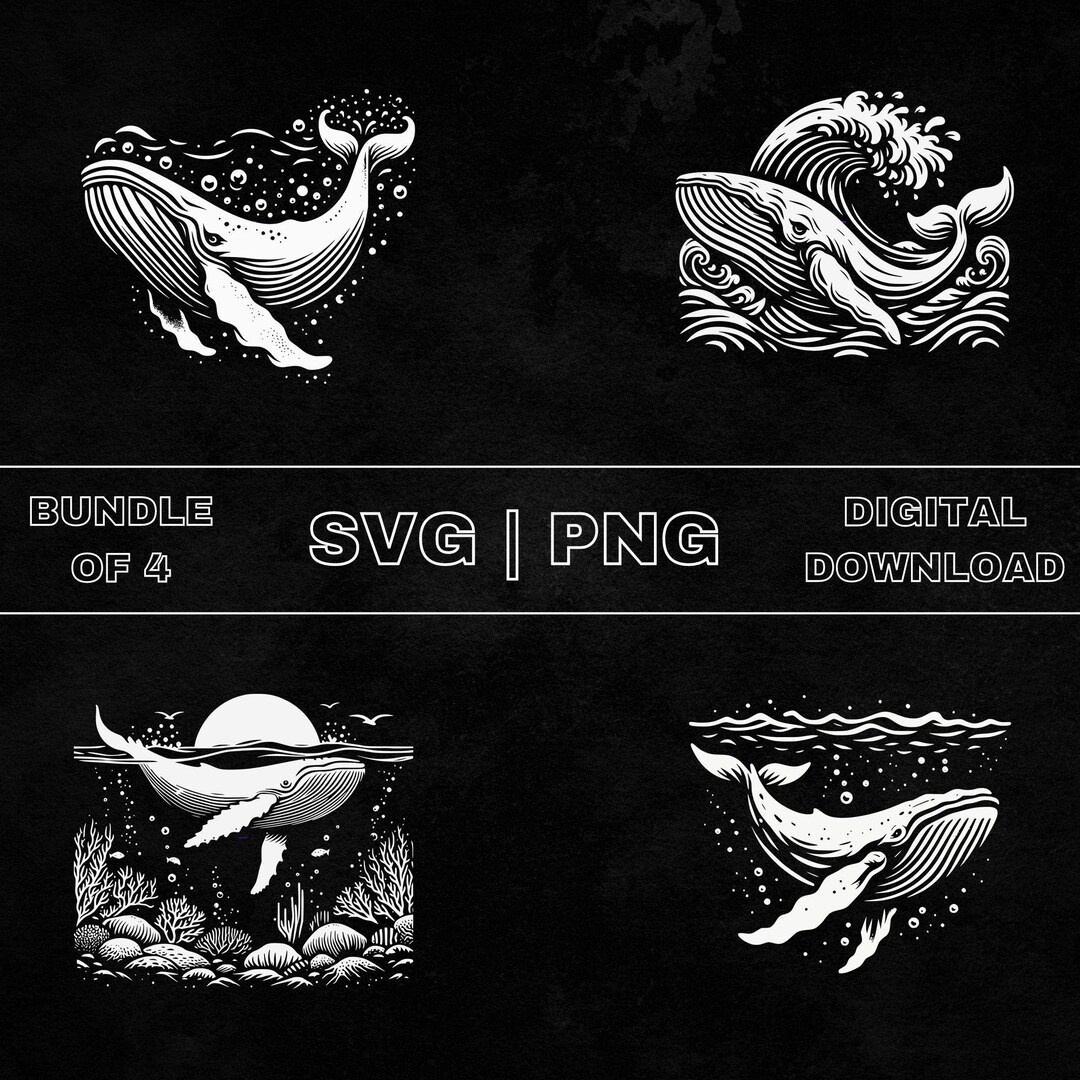 Whale SVG Bundle, Whale Waves Clipart, Hand Drawn Ocean Underwater ...