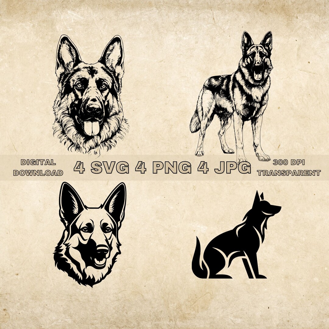 German Shepherd SVG Bundle, PNG, Dogs Clipart, Hand Drawn Dog Vector ...