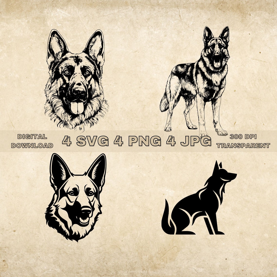 German Shepherd SVG Bundle PNG Dogs Clipart Hand Drawn Dog - Etsy