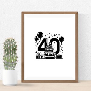 Number 40 SVG Bundle, 40th Birthday Clipart, Hand Drawn Forty Themed ...