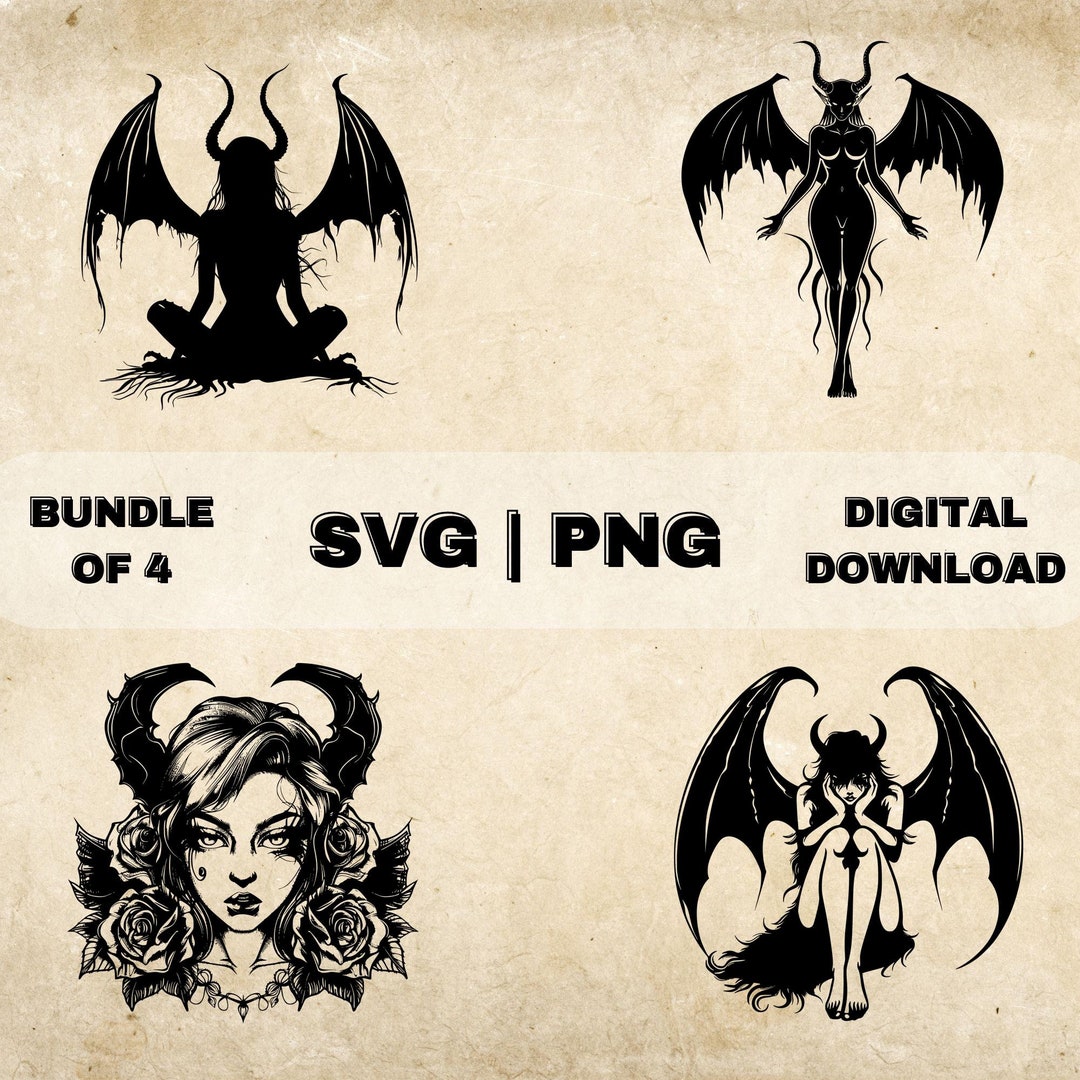 Succubus SVG Bundle, Demon Clipart, Hand Drawn Gothic Dark Fantasy ...