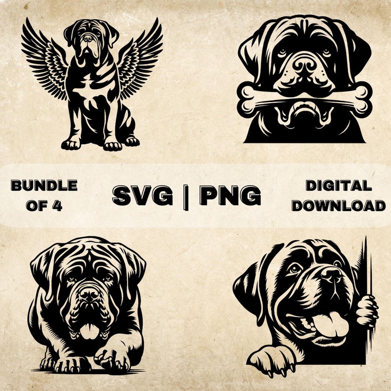 Mastiff SVG Bundle, Mastiff Clipart, Hand Drawn Dog Theme Vector ...