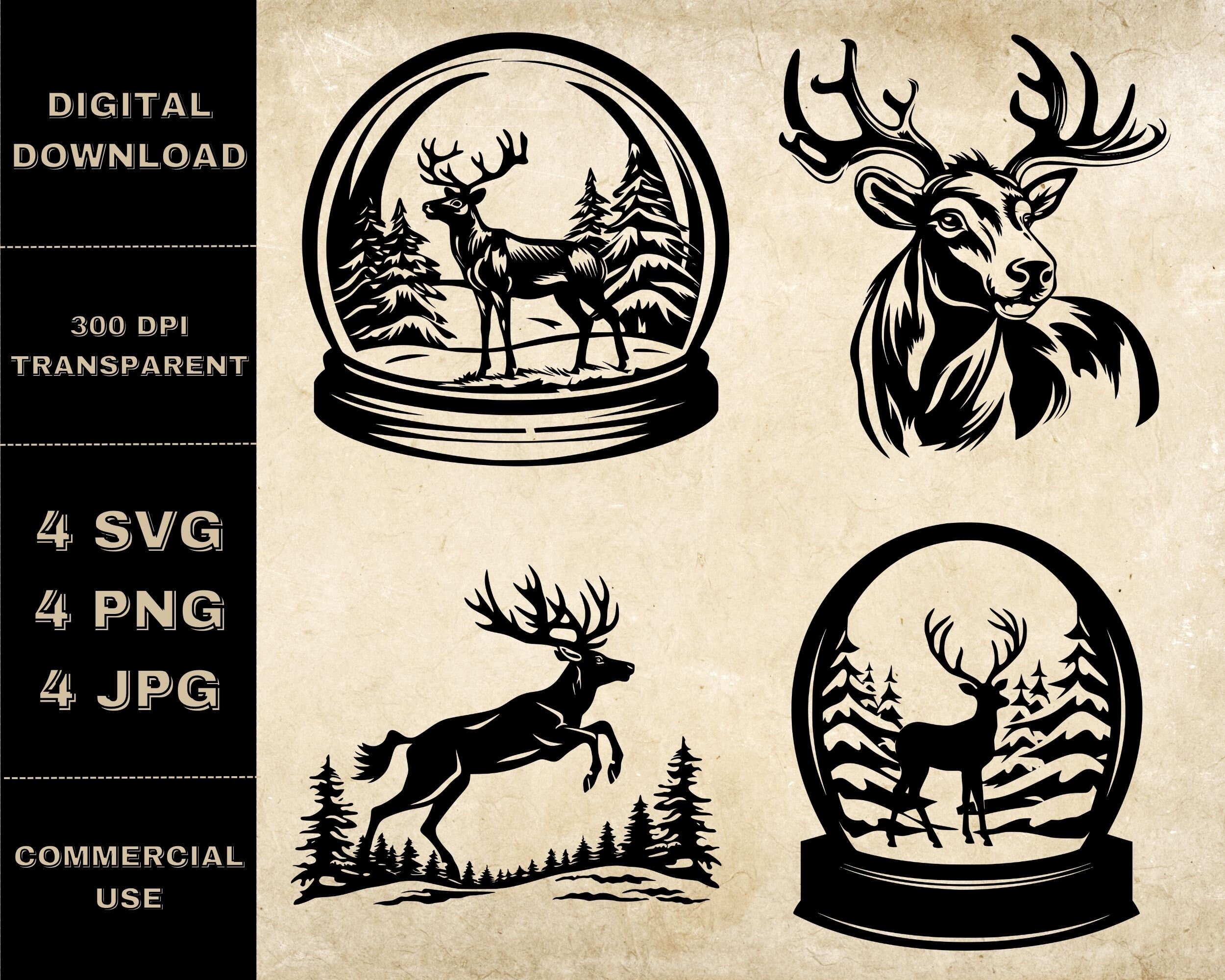 Reindeer SVG Bundle, PNG, Reindeer Christmas Clipart, Hand Drawn Snow ...