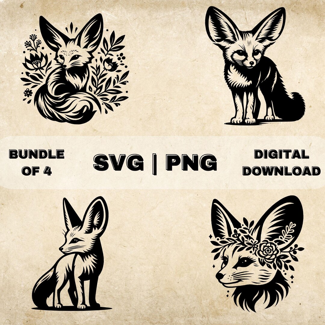 Fennec Fox SVG Bundle, Desert Animal Clipart, Hand Drawn Flower Themed ...