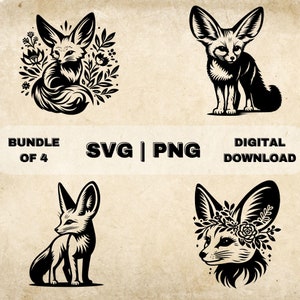 Fennec Fox SVG Bundle, Desert Animal Clipart, Hand Drawn Flower Themed ...
