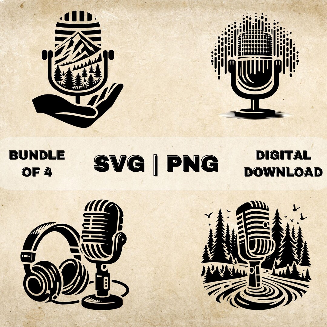 Microphone SVG Bundle, Microphone Clipart, Hand Drawn Music Theme ...
