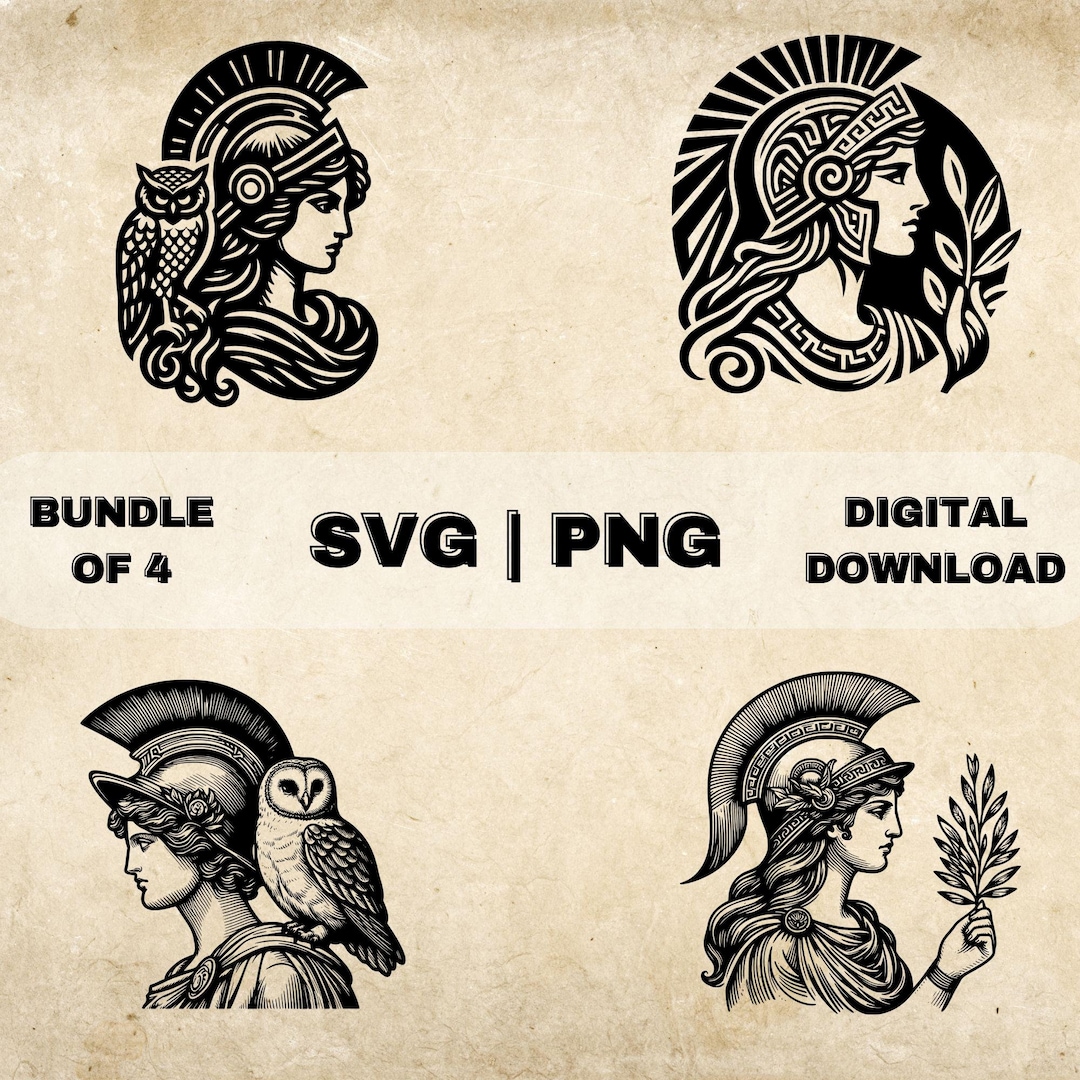 Athena SVG Bundle, Greek Goddess Clipart, Hand Drawn Greek Mythology ...