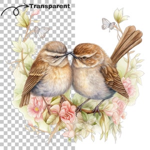 Wren Clipart, Birds PNG Files for Sublimation, Floral Bird Clip Art ...