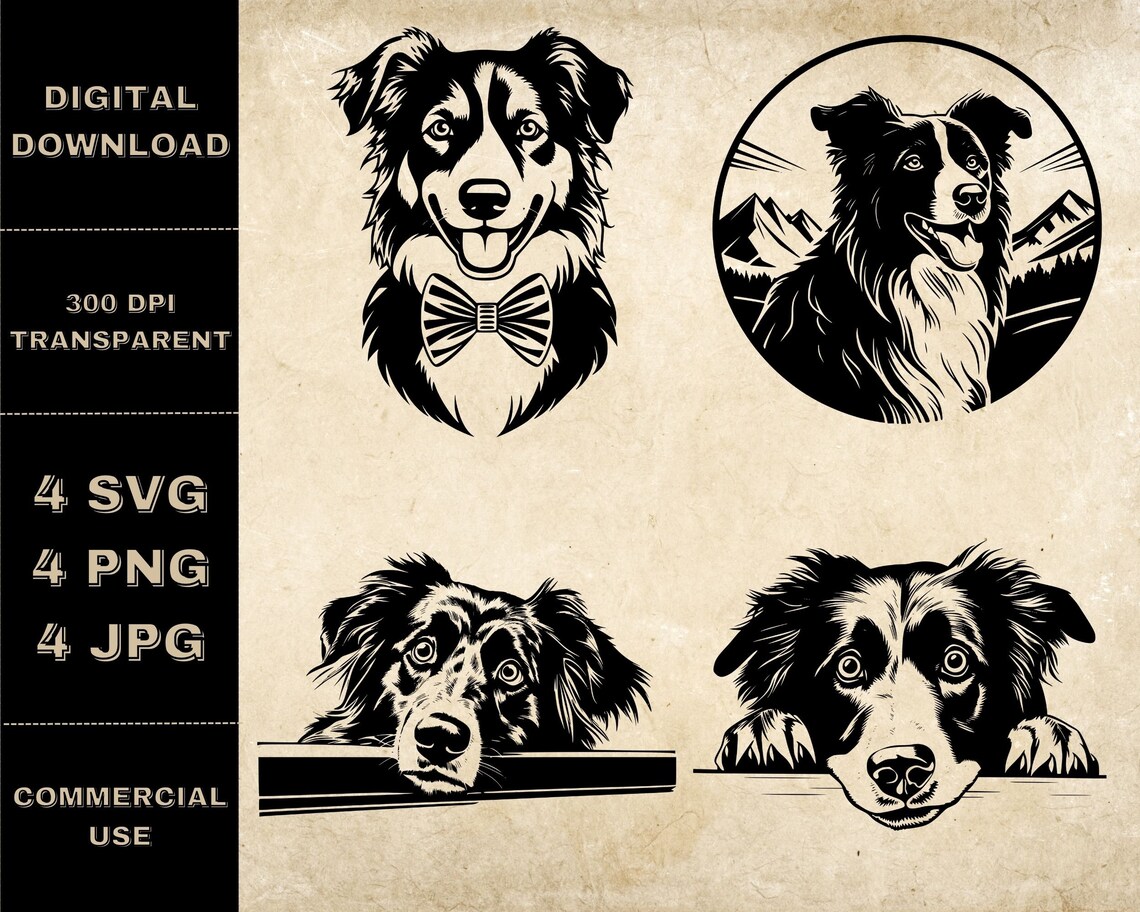 Australian Shepherd SVG Bundle PNG Cute Dogs Clipart Hand - Etsy