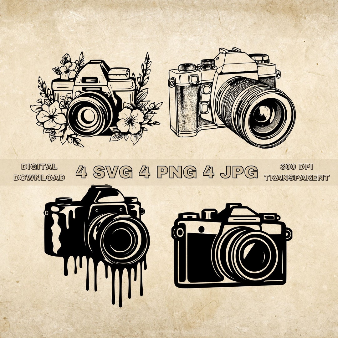 Camera Svg Bundle, PNG, Floral Camera Clipart, Hand Drawn Cameras ...