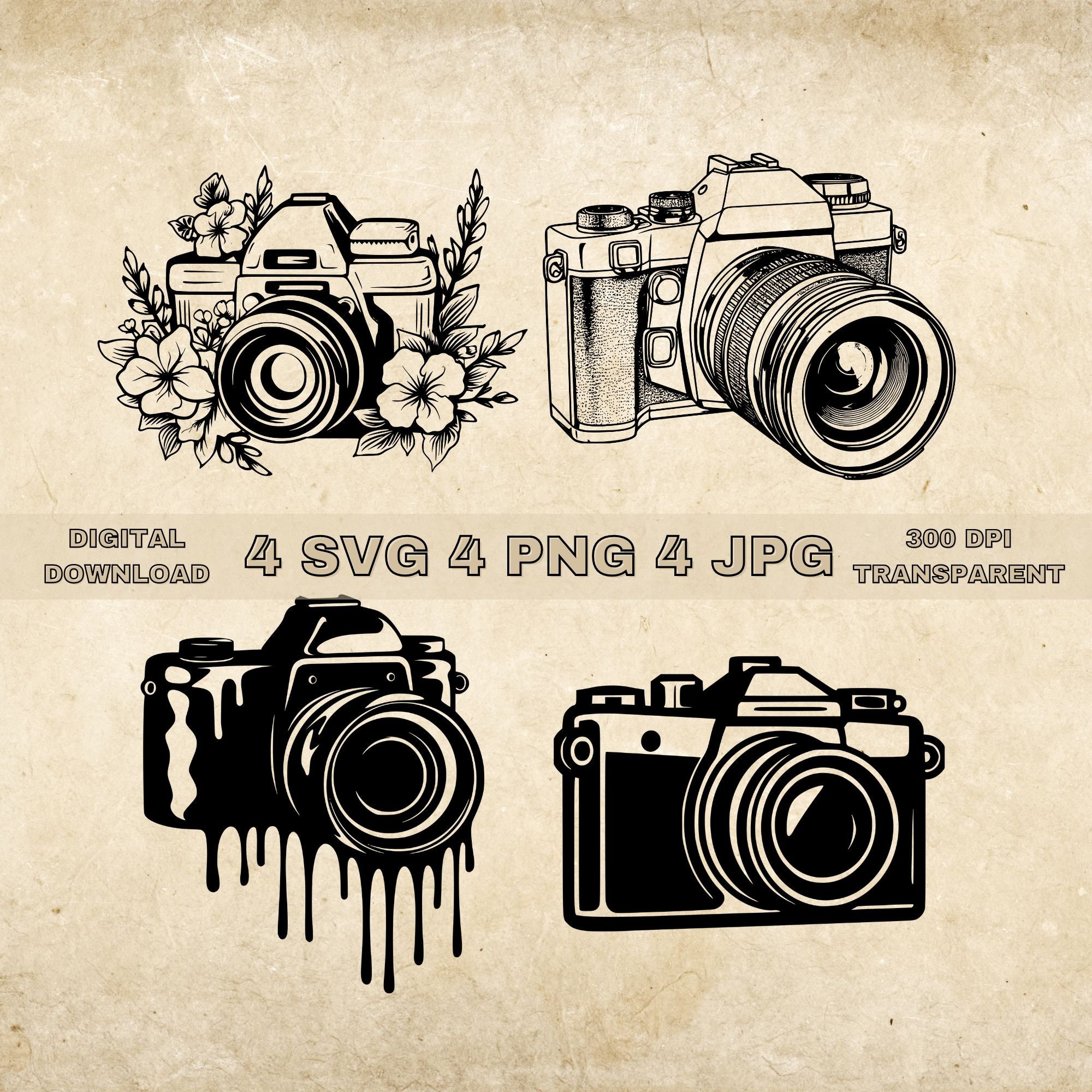 Camera Svg Bundle PNG Floral Camera Clipart Hand Drawn - Etsy