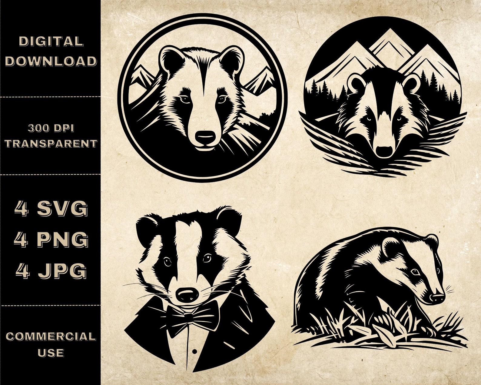 Badger SVG Bundle, PNG, Badger Clipart, Hand Drawn Badger Vector ...