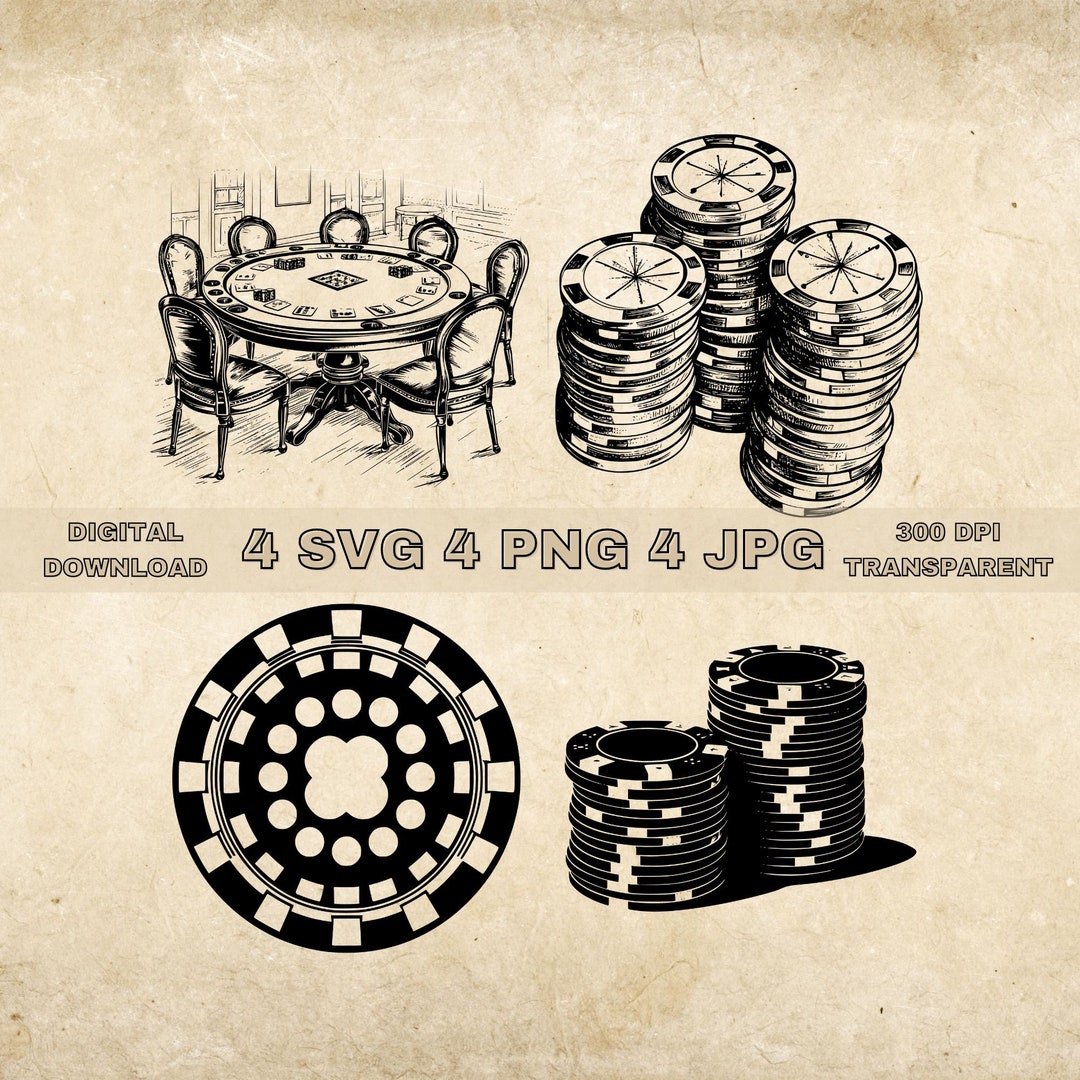 Poker Chip SVG Bundle, PNG, Poker Clipart, Hand Drawn Poker Themed ...