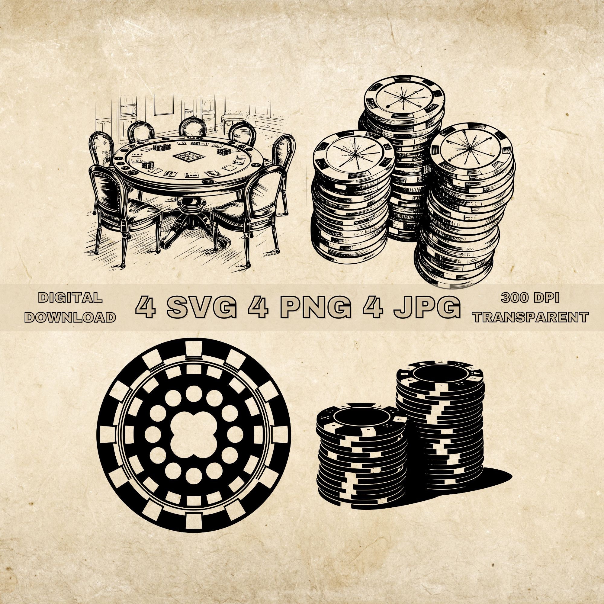 Poker Chip SVG Bundle PNG Poker Clipart Hand Drawn Poker - Etsy