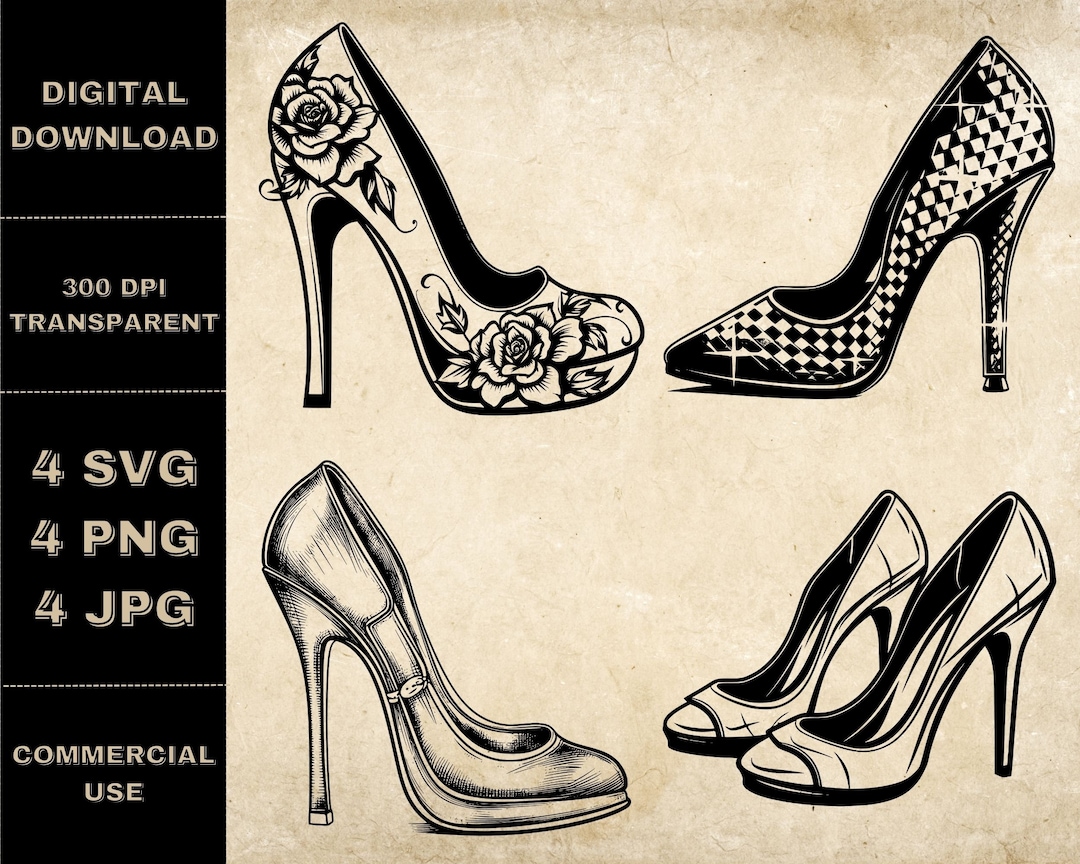 High Heels SVG Bundle, PNG, Women Shoes Clipart, Hand Drawn Stiletto ...
