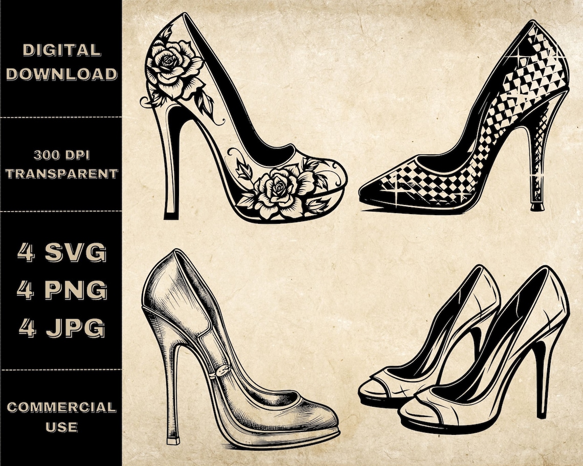 High Heels SVG Bundle PNG Women Shoes Clipart Hand Drawn - Etsy