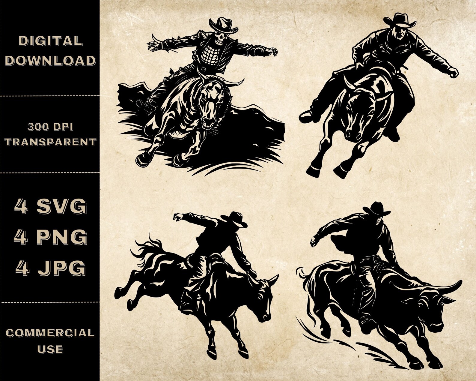 Bull Riding SVG Bundle PNG Rodeo Clipart Hand Drawn Bull - Etsy