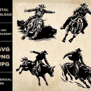 Bull Riding SVG Bundle, PNG, Rodeo Clipart, Hand Drawn Bull Rider ...