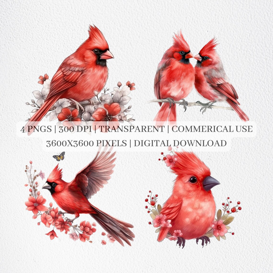 Red Cardinal Clipart Red Cardinal PNG Files for Sublimation - Etsy