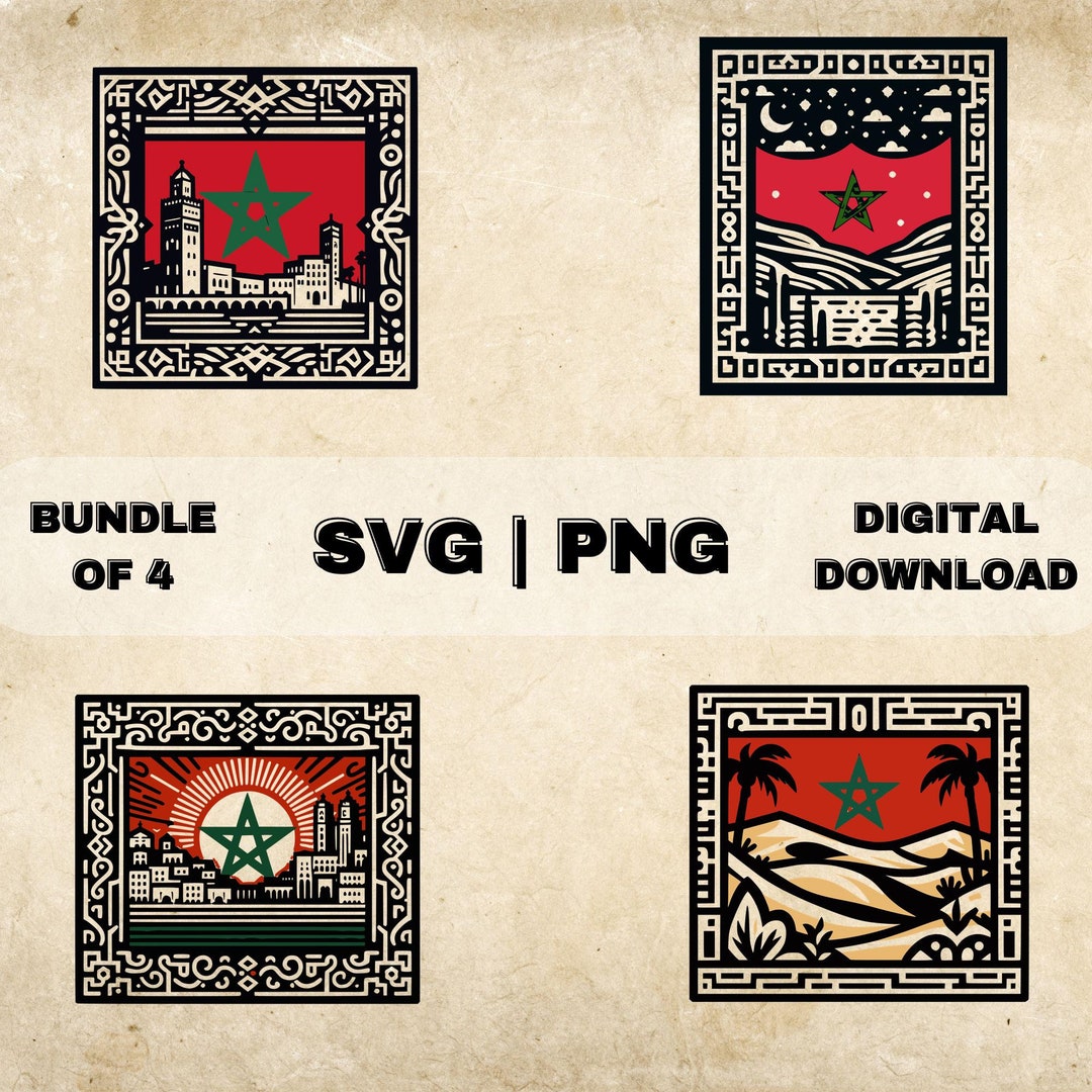 Morocco Flag SVG Bundle, Moroccan Map Clipart, Hand Drawn Morocco ...