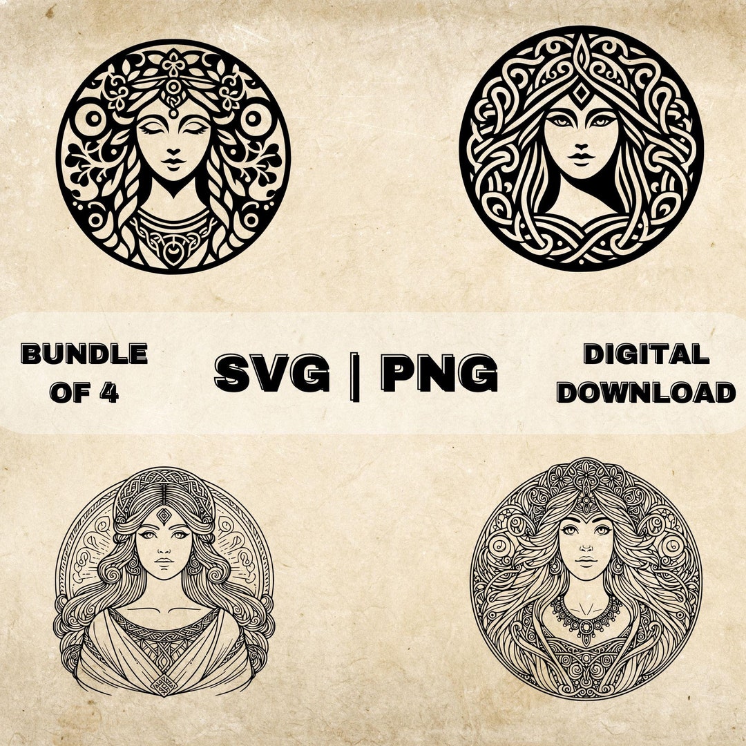 Danu SVG Bundle, Celtic Goddess Clipart, Hand Drawn Wiccan Pagan Theme ...