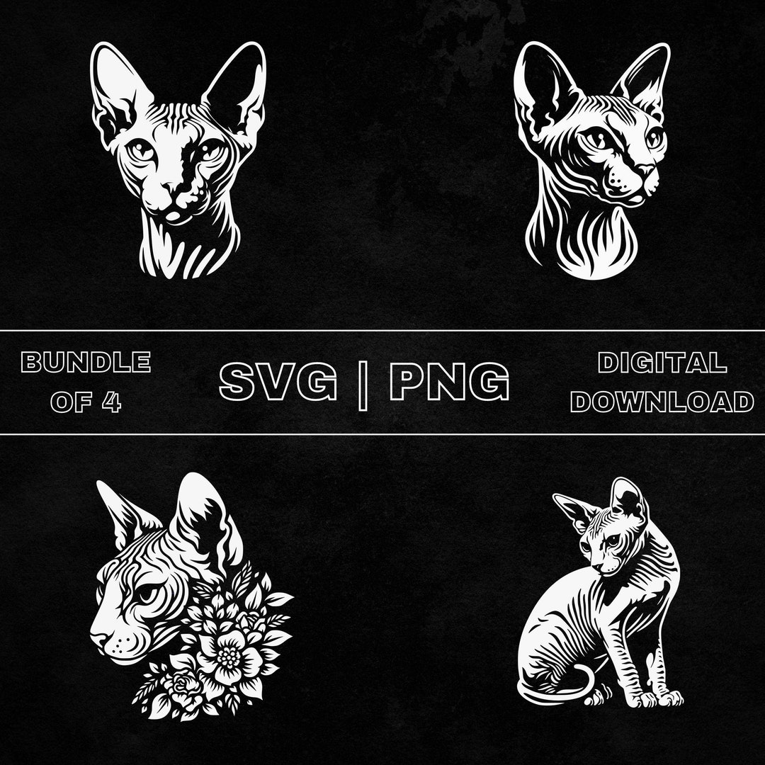 Sphynx Cat SVG Bundle, Sphynx Cat Clipart, Hand Drawn Sphynx Cat Theme ...