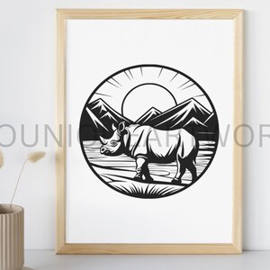 Rhinoceros SVG Bundle, PNG, Rhino Clipart, Hand Drawn Rhinoceros Vector ...