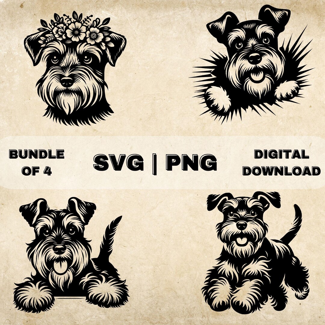 Miniature Schnauzer SVG Bundle, Cute Dog Clipart, Hand Drawn Dogs Theme ...