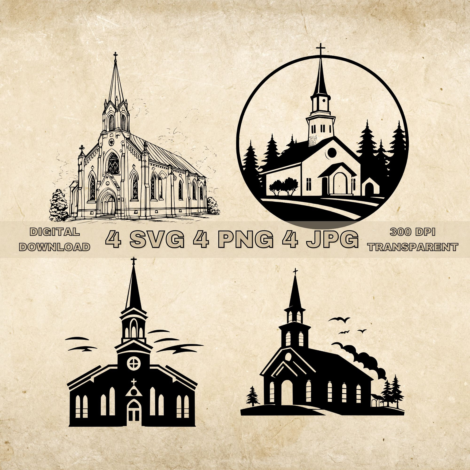 Church SVG Bundle PNG Church Clipart Hand Drawn Church - Etsy
