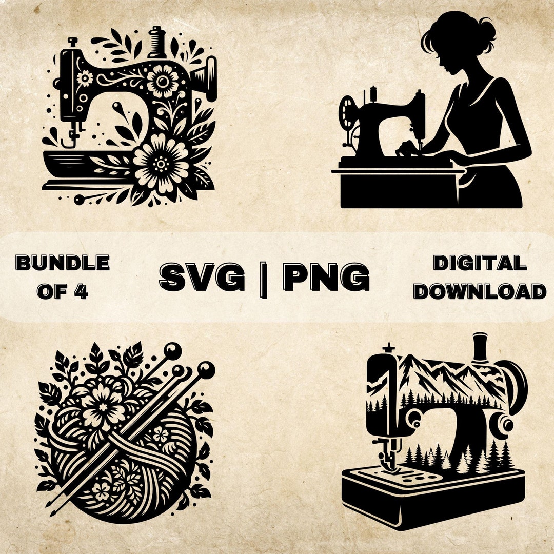 Sewing Machine SVG Bundle, Knitting Clipart, Hand Drawn Sewing Theme ...