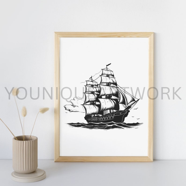 Sailing Ship SVG Bundle, PNG, Pirate Ship Clipart, Hand Drawn Ships ...
