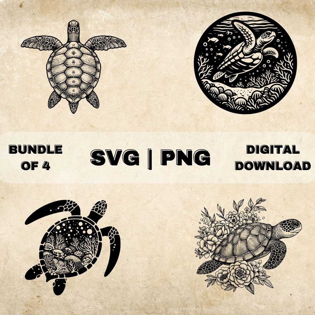 Sea Turtle SVG Bundle, Sea Turtle Clipart, Hand Drawn Sea Animal Lover ...