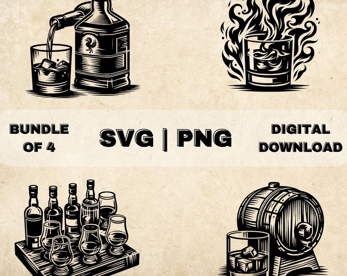 Whiskey Bottle & Glass SVG Laser File Whiskey SVG for Cutting Board ...