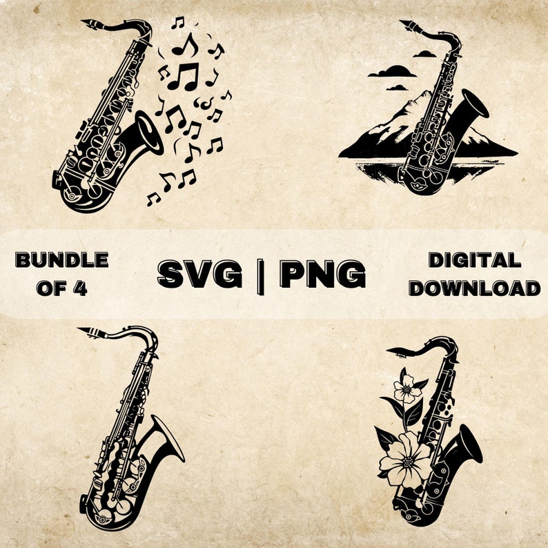 Saxophone SVG Bundle, Saxophonist Clipart, Hand Drawn Music Theme ...