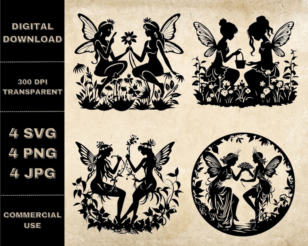 Garden Fairies SVG Bundle, PNG, Gardening Fairy Clipart, Hand Drawn ...