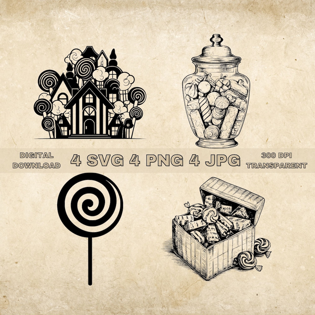 Candy SVG Bundle, PNG, Candies Clipart, Hand Drawn Candy Vector ...