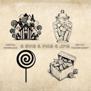 Candy SVG Bundle, PNG, Candies Clipart, Hand Drawn Candy Vector ...