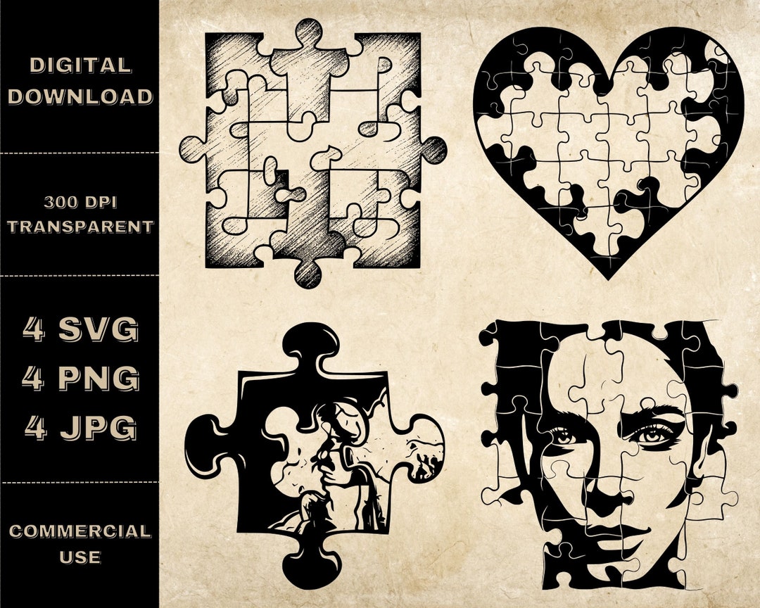 Puzzle SVG Bundle, PNG, Puzzle Clipart, Hand Drawn Puzzle Piece Vector ...