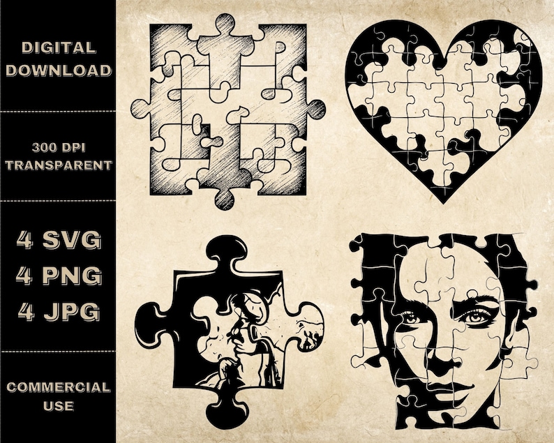Puzzle SVG Bundle PNG Puzzle Clipart Hand Drawn Puzzle - Etsy