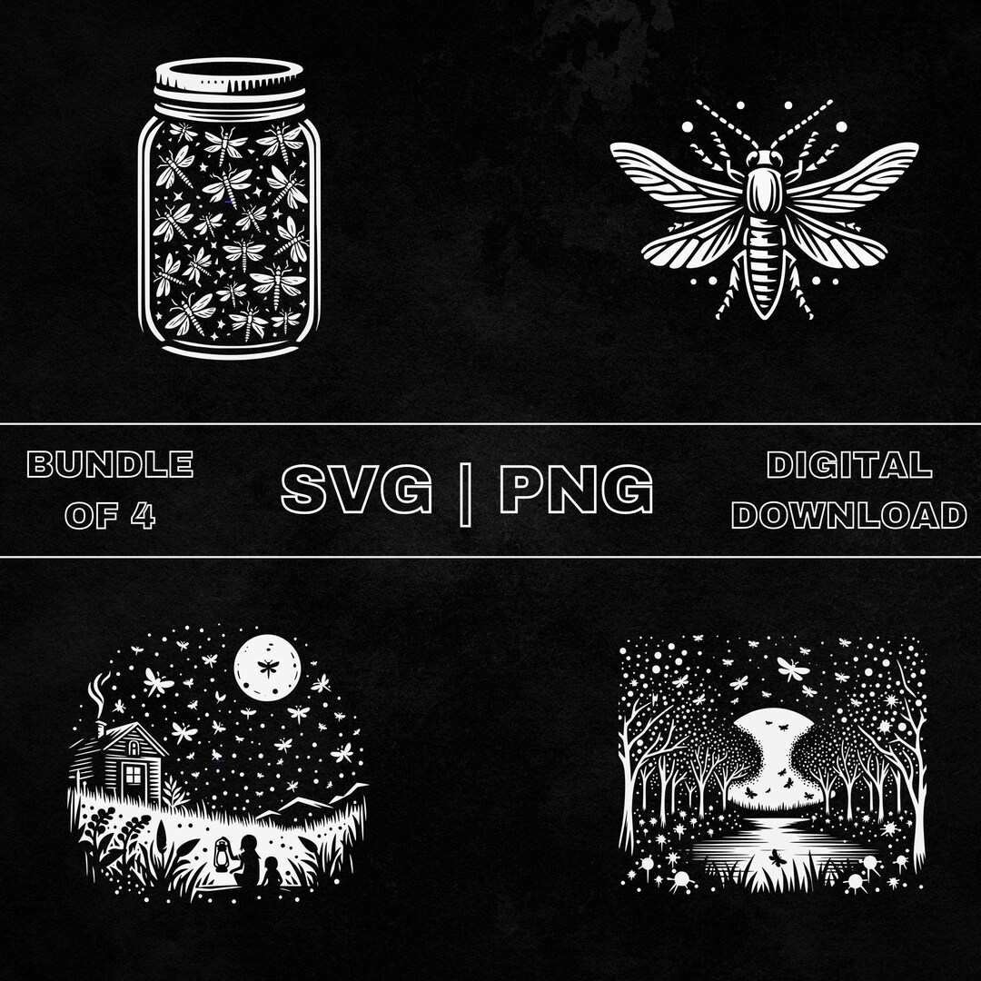 Firefly SVG Bundle, Fireflies Clipart, Hand Drawn Insect Theme Vector ...