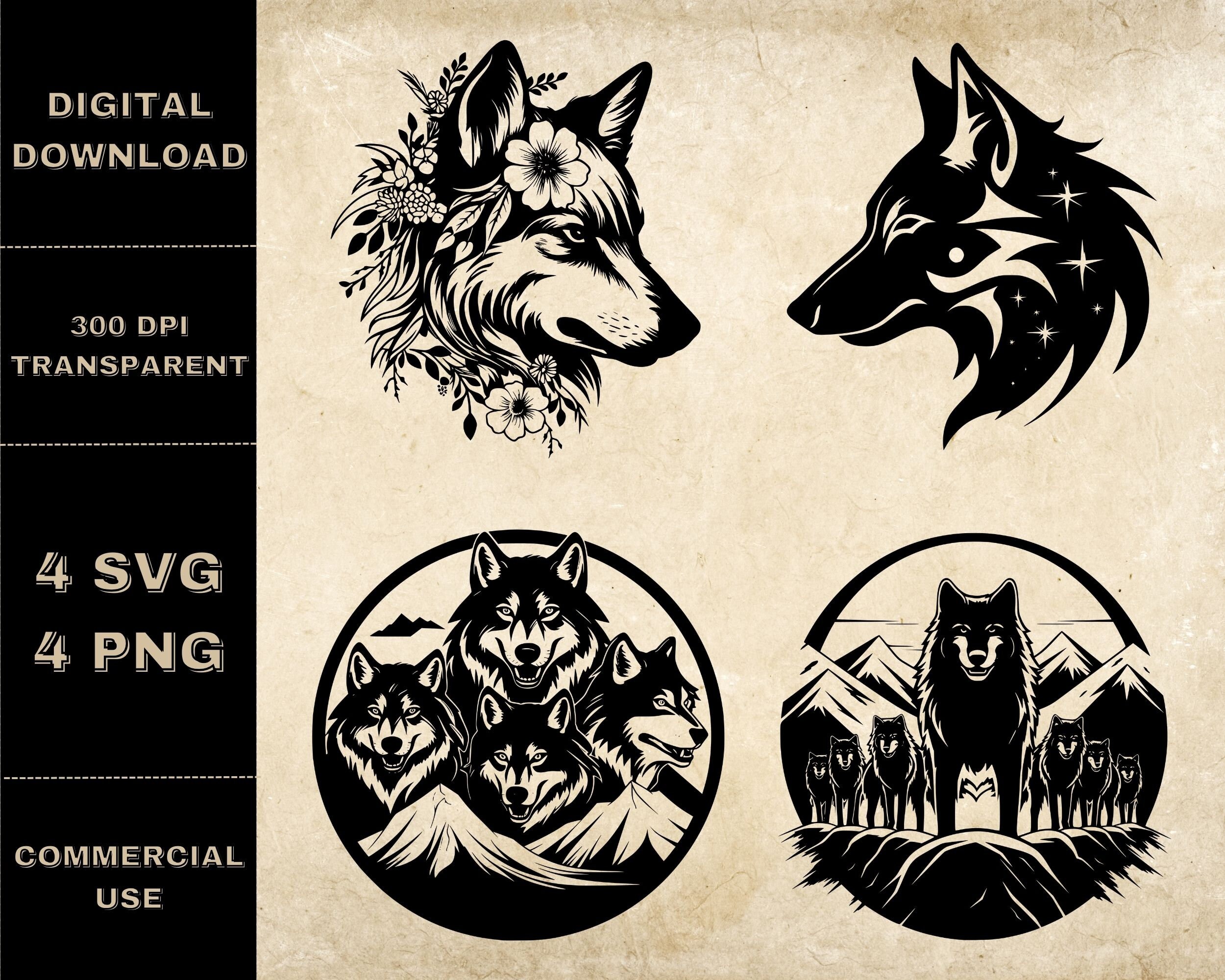 Wolf Pack SVG Bundle, PNG, Wolves Clipart, Hand Drawn Wolf Vector ...