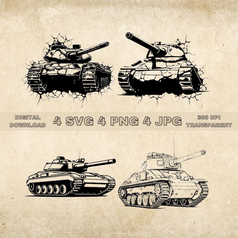 Military Tank SVG Bundle, PNG, Tank Clipart, Hand Drawn Tank Vector ...