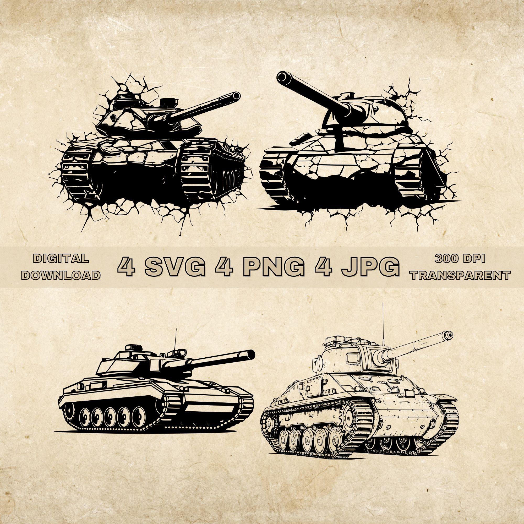 Military Tank SVG Bundle, PNG, Tank Clipart, Hand Drawn Tank Vector ...