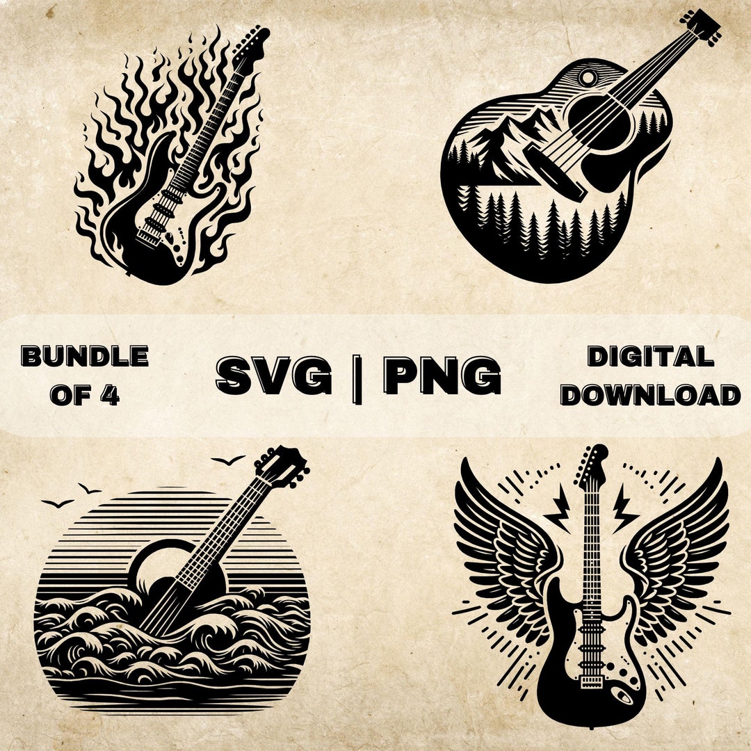 Guitar SVG Bundle, Creative Guitar Clipart, Hand Drawn Music Theme ...